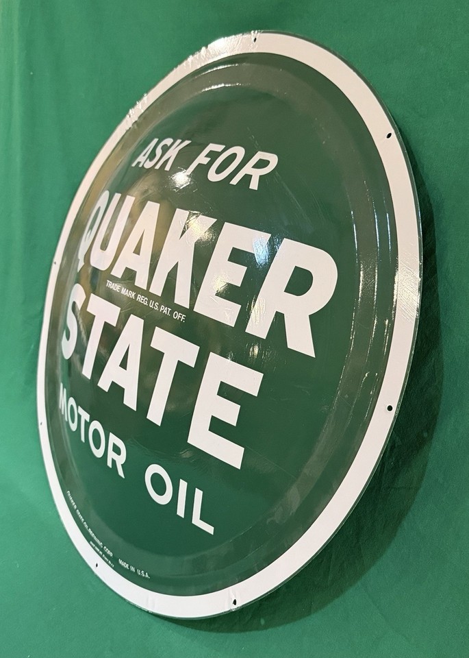 Vintage 24" Quaker State Motor Oil Button Sign Green/White-1960s-1970s ...