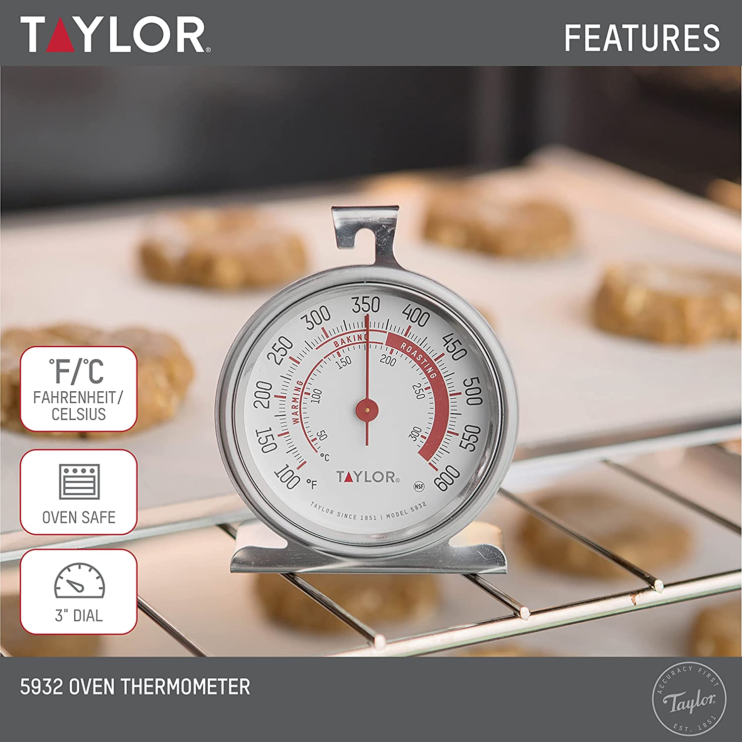 5932 Large Dial Kitchen Cooking Oven Thermometer, Kitchen Food Grill ...