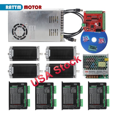 【US】4 Axis Nema23 Stepper Motor Driver CNC Kit USB Mach3 Motion ...