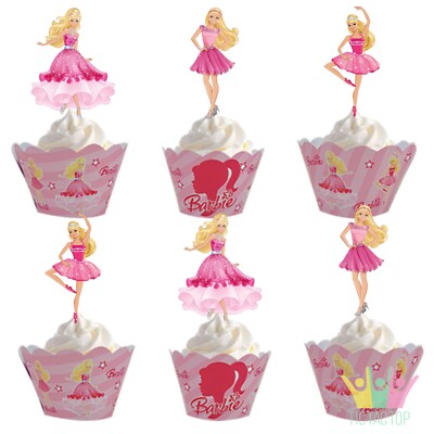 12 Barbie Doll Cupcake Wrapper & 12 Topper. Party Supplies Lolly Loot ...