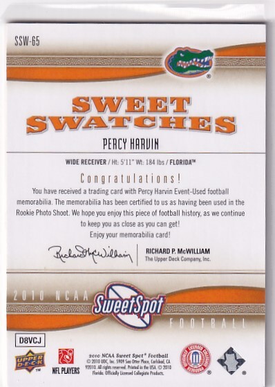 Percy Harvin 2010 Upper Deck NCAA Sweet Spot SSW-65 Sweet Swatches ...