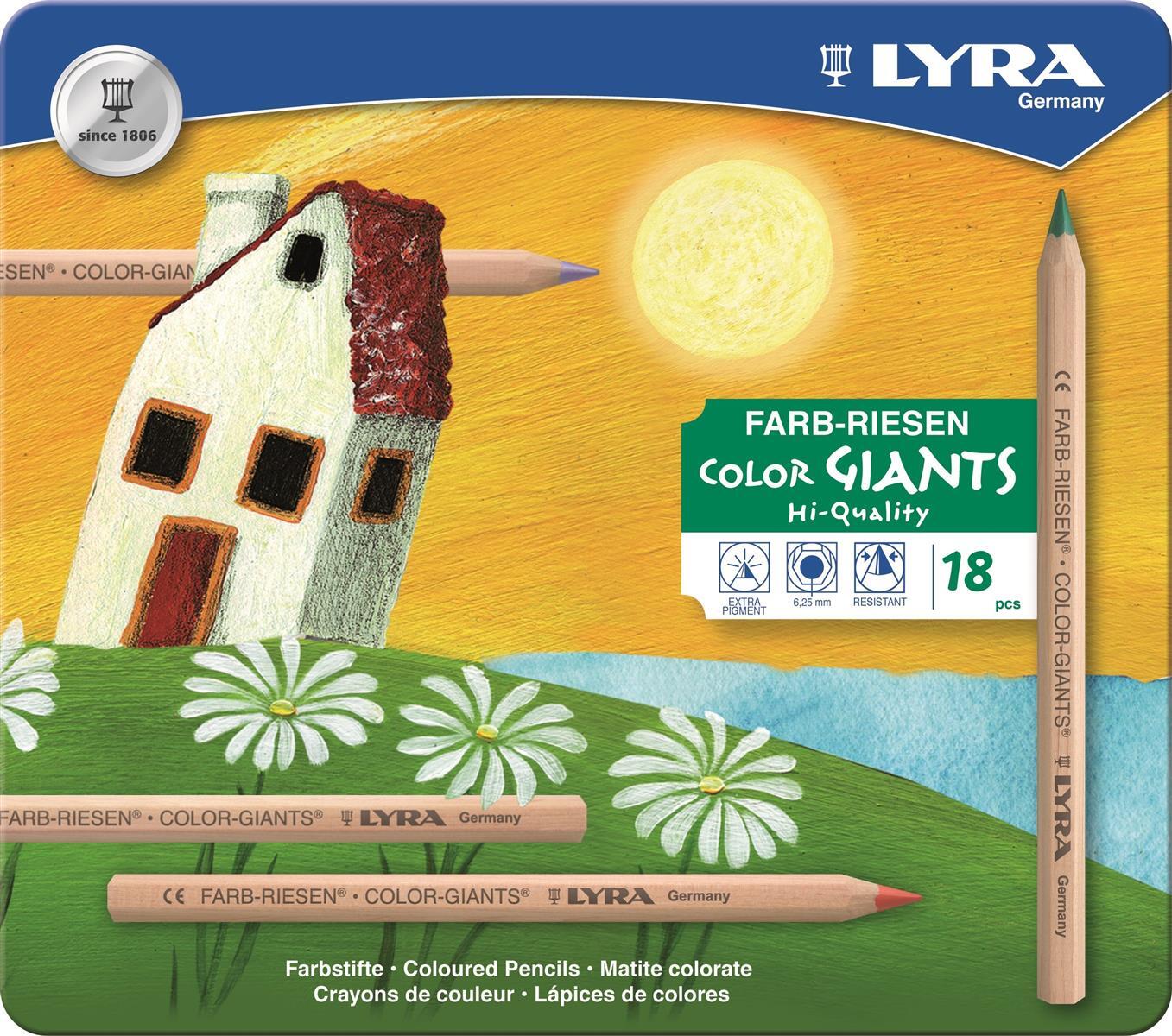 LYRA 18 Farb-Riesen Buntstifte im Metalletui * dicke Farbstifte ...