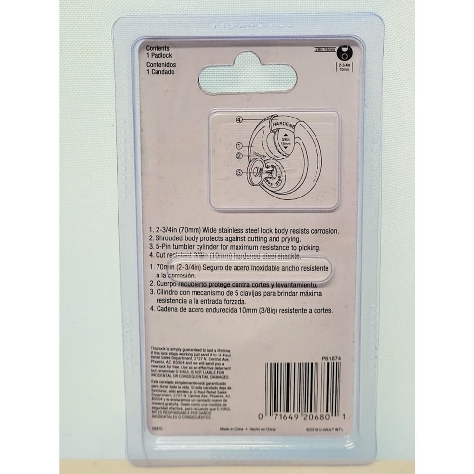 NEW U-HAUL Max Security Storage Lock - 2-3/4" 70mm Stainless Steel ...