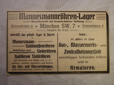 Advertisement Mannesmann Steel Tubes Gas Pipeline Munich 1914 | eBay
