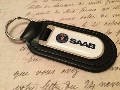 SAAB PRINTED BLACK LEATHER KEY RING FOB 9-3 900 9000 92 96 | eBay