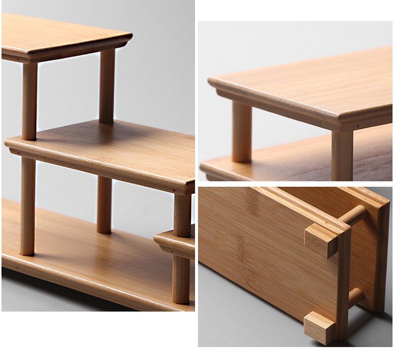 Bamboo Wood Display Rack Fishbowl Stand Bonsai Teapot Stone Vase Flower ...