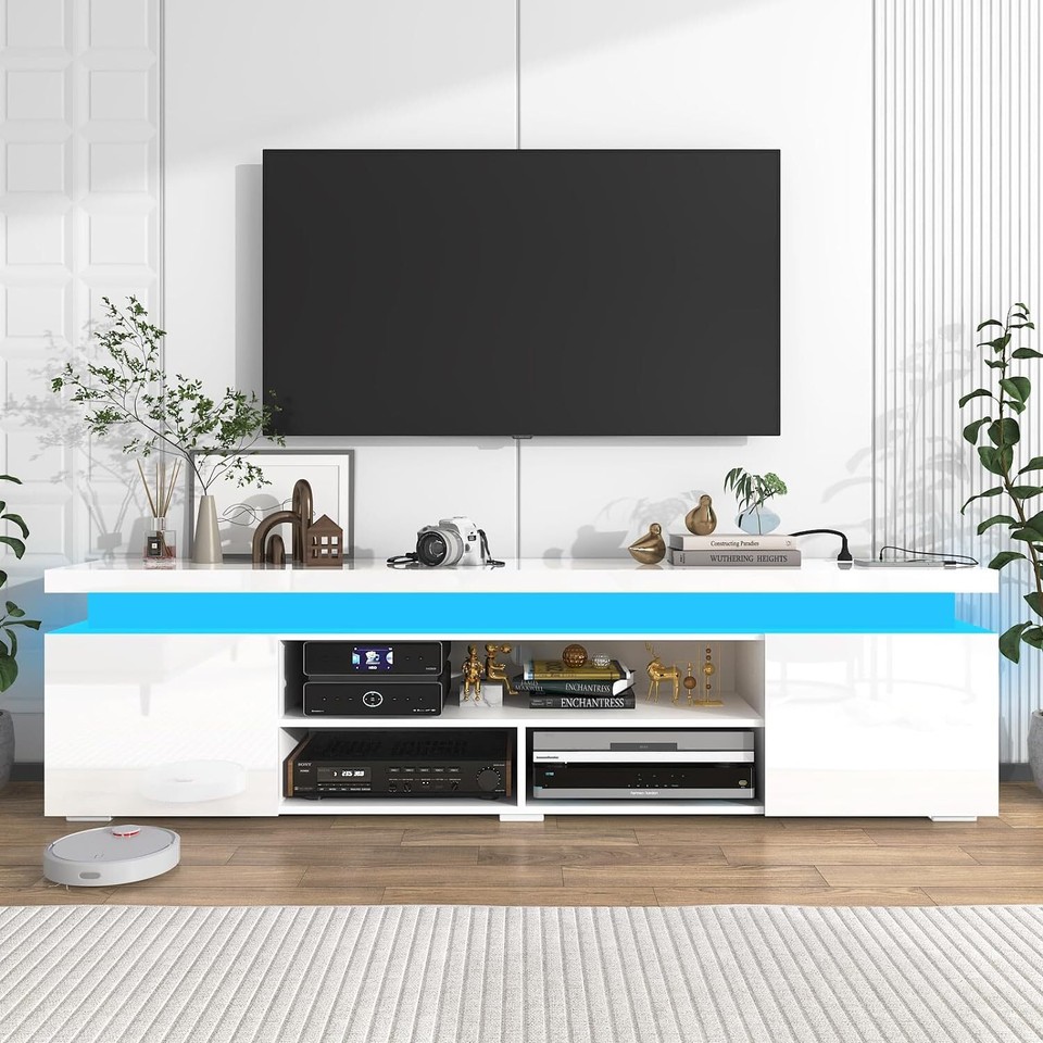 LED TV Stand for 85"TV, High Gloss Entertainment Center w Storage ...