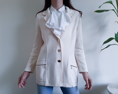 ST.JOHN by Marie Gray Cream Knit Jacket Sweater Button up Knit Jacket ...