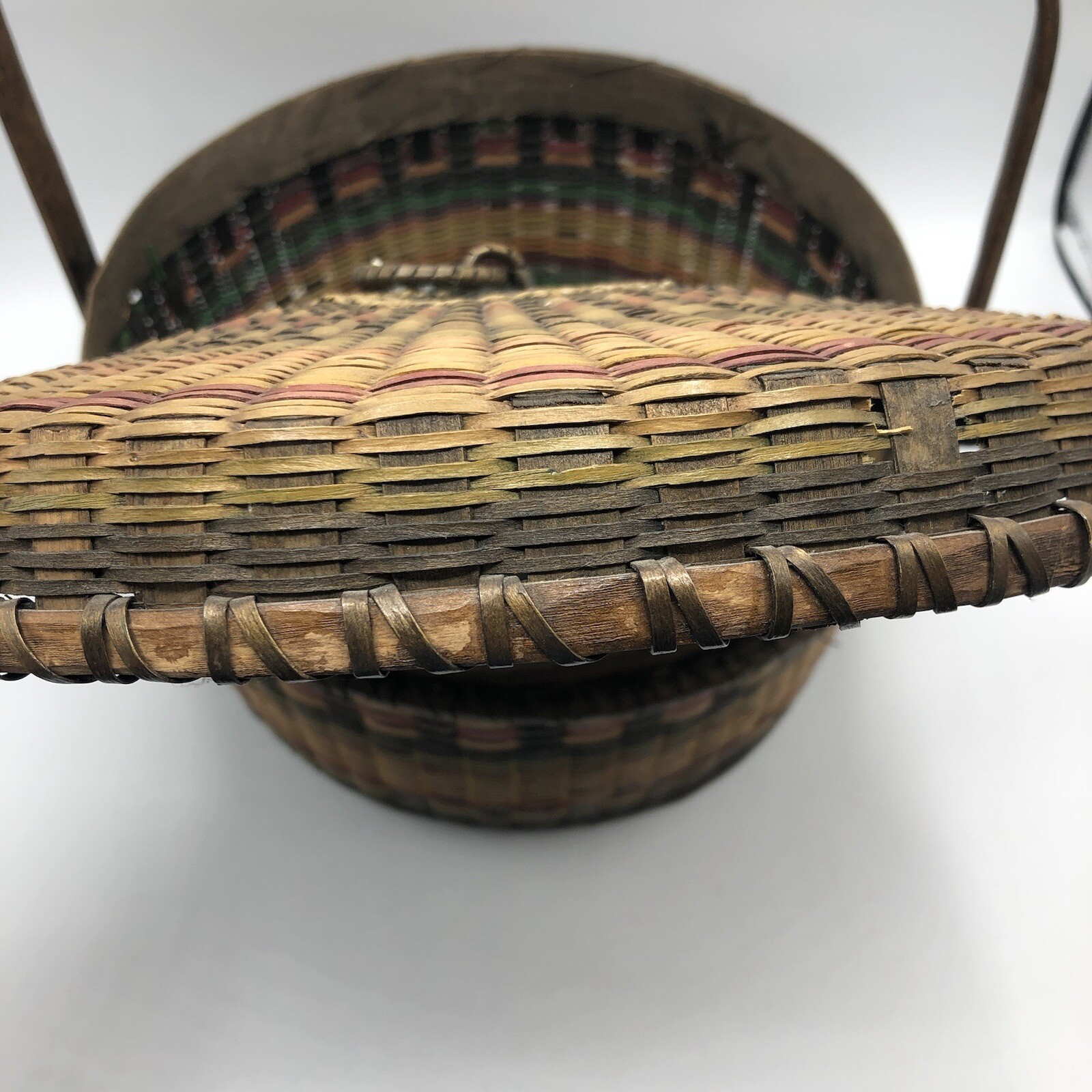 Early Gathering/ Carrying Reed Basket w/ Lid And Wooden Handle /b | eBay