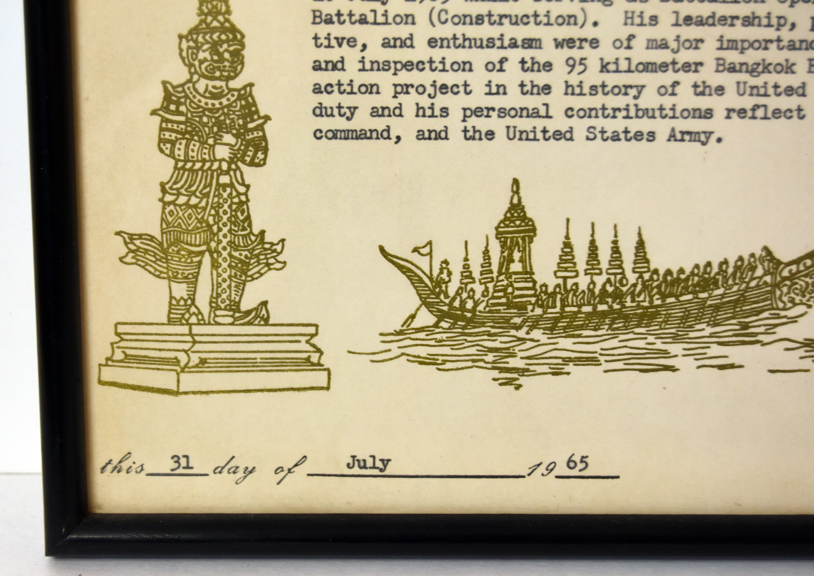 1965 Certificate of Achievement 9th Logistical Command Thailand US Army ...