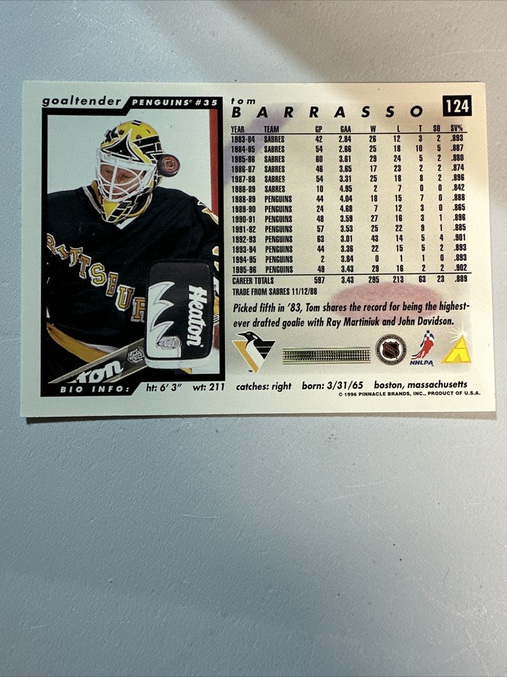 1996-97 Score Penguins Hockey Card #124 Tom Barrasso | eBay