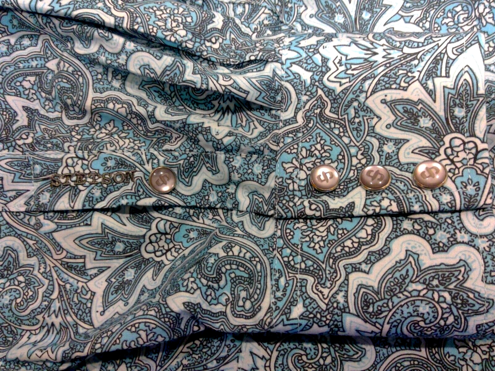 Stetson Teal Blue Western Rodeo Cowboy Pearl Snap/St… - Gem