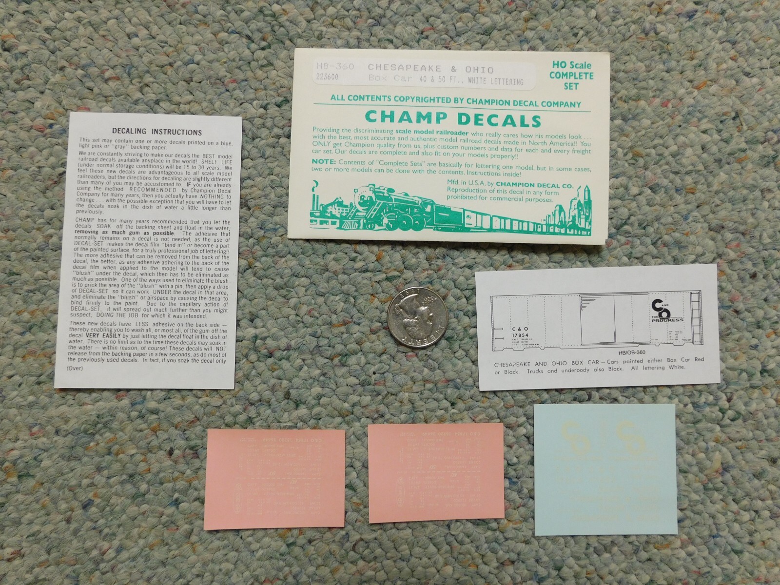 Champ decals HO HB-360 Chesapeake Ohio 40 50' white letters box car ...