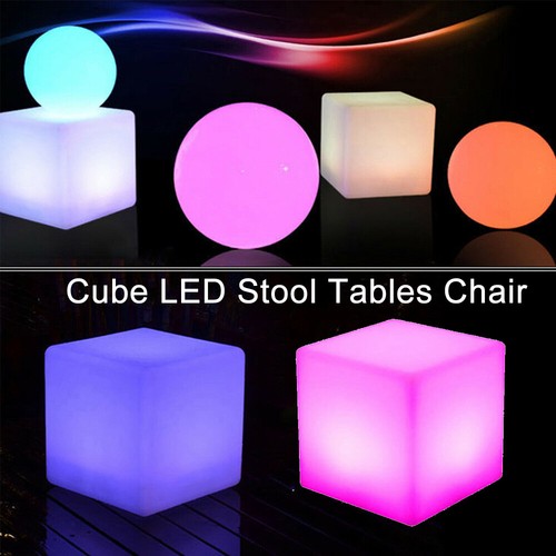 16" Cube LED Color Light Stool Outdoor Indoor Patio Party Yard Chair ...