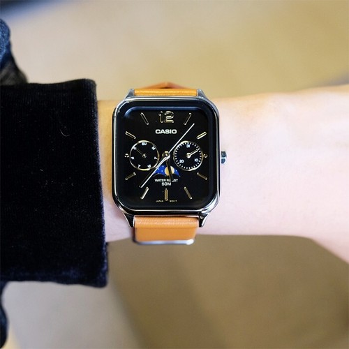 CASIO Classic MTP-M305L-1AVDF Moonphase Analog Black Dial Leather ...