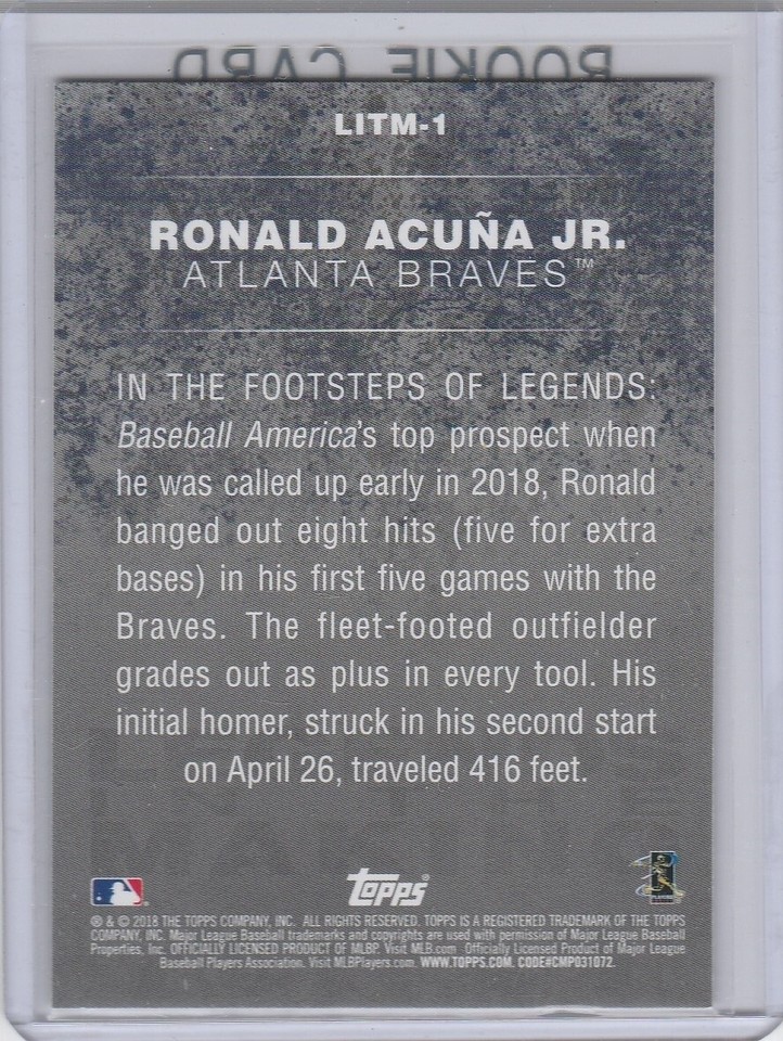 RONALD ACUNA JR. ROOKIE CARD Topps Baseball RC Legends In The Making ...