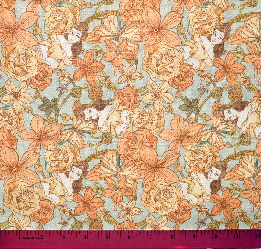 Princess Belle Fabric HALF YARD Quilting 100% Cotton Disney Beauty and ...