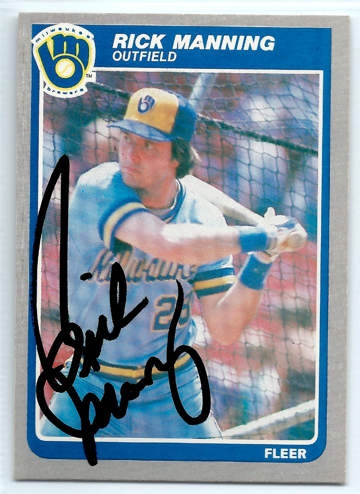 Rick Manning signed 1985 Fleer baseball Milwaukee Brewers autograph ...