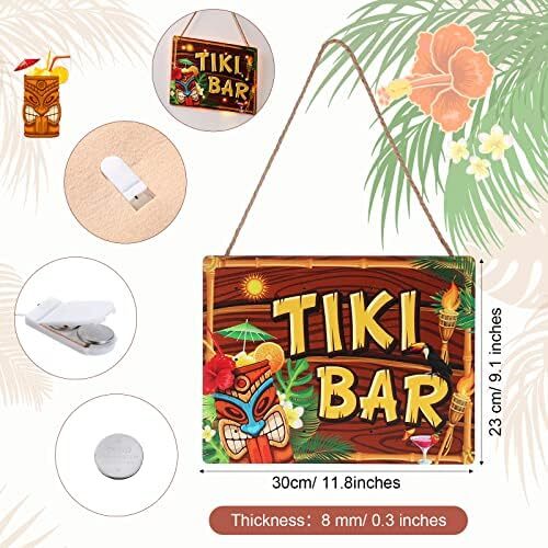 Tiki Bar Sign Hawaiian Luau Party Decoration Supplies - Wooden LED ...
