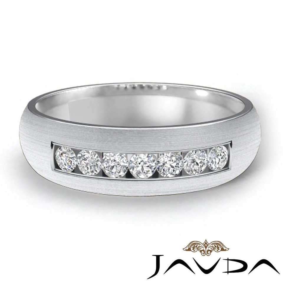 Round Cut Channel Set Diamond Mens Half Wedding Band Platinum 950 Ring ...