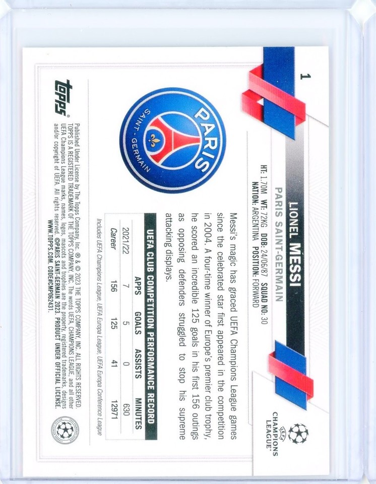 2022-23 Topps Club UEFA Club Competitions LIONEL MESSI PSG Starball ...