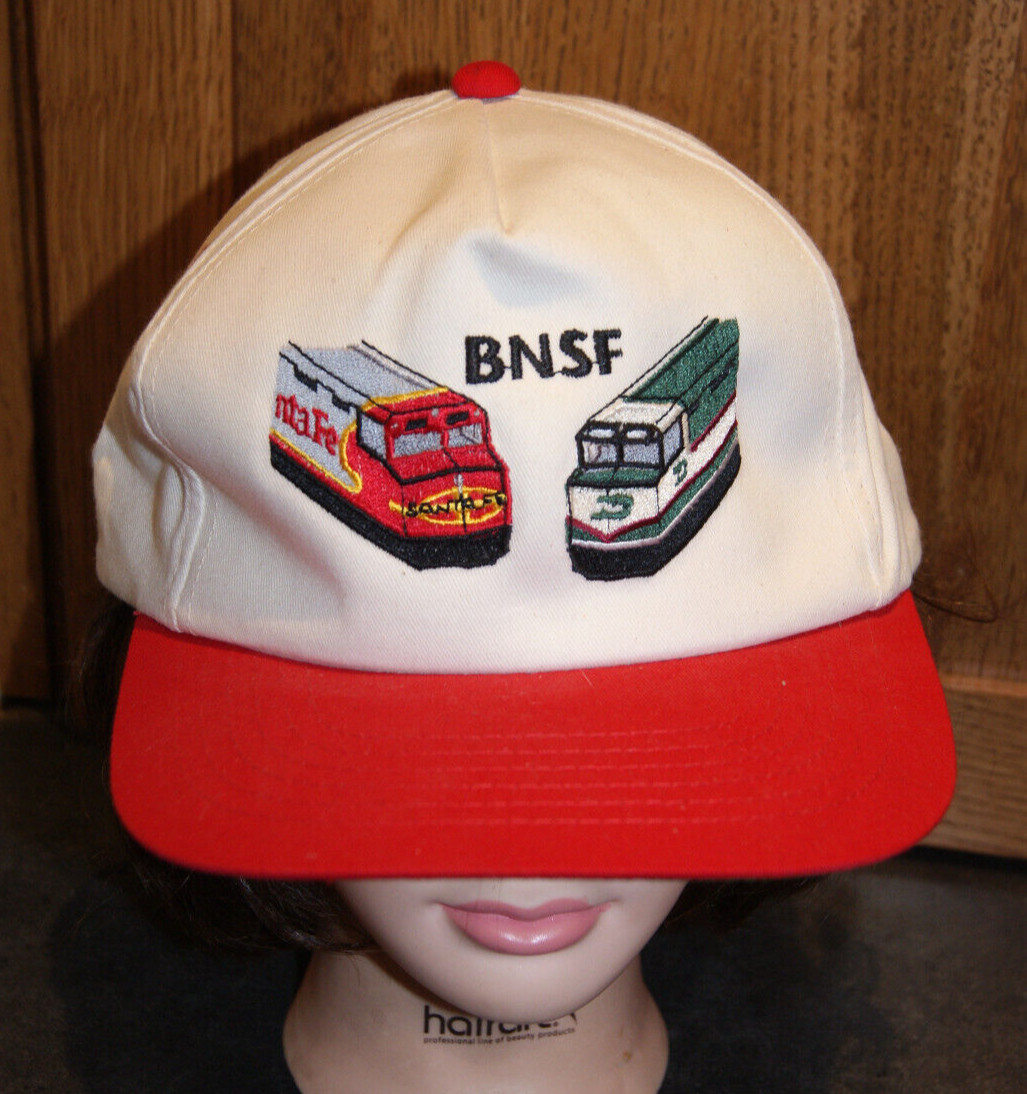 Vintage BNSF Railroad Trucker SnapBack Hat Ivory Red … - Gem
