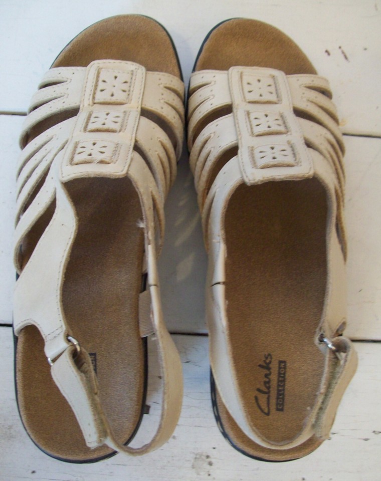 Clarks Lexi Fiddle Q Strap-On Leather Wedge Heel Sandals~Bone~Women’s ...