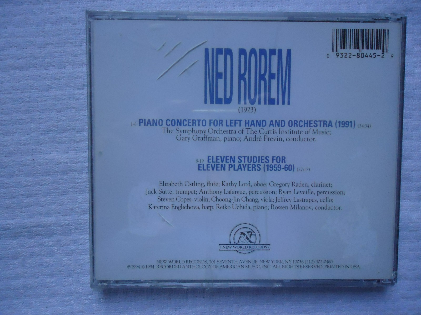 Piano Concerto for Left Hand & Orchestra by Gary Graffman (CD, 1994 ...