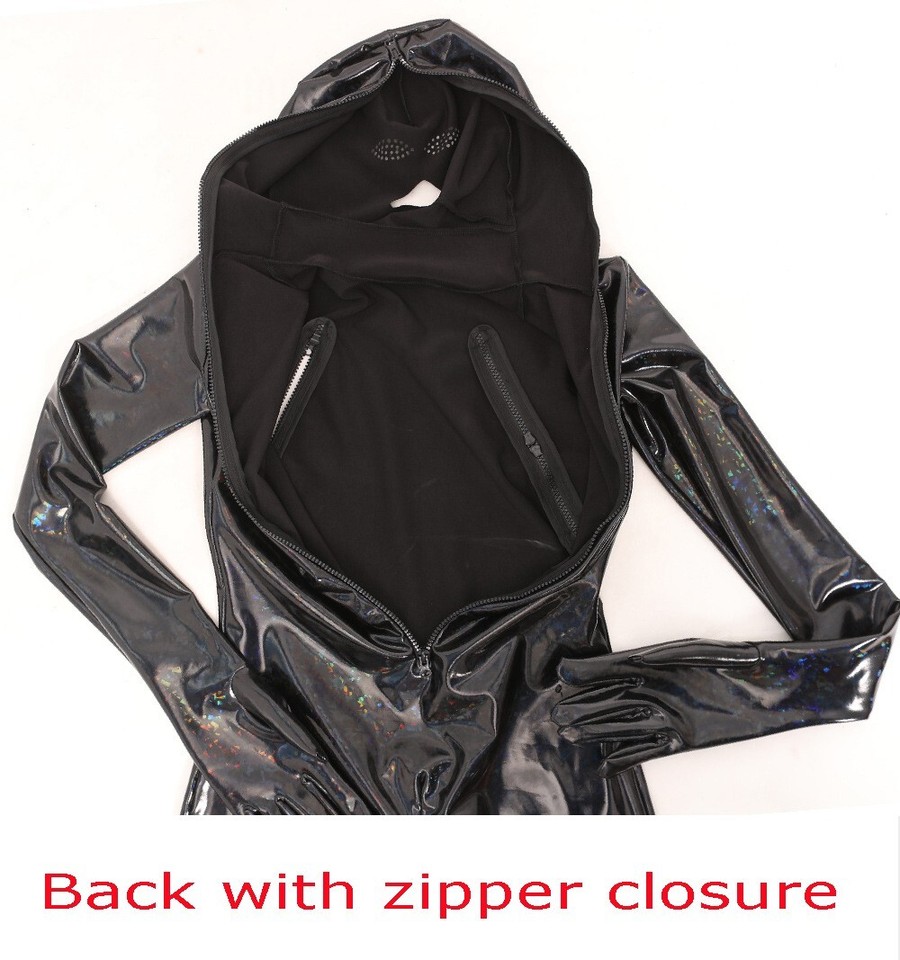 Men's 3D Crystal PVC Bodysuit Full Body Catsuit Attached Hood Gloves ...
