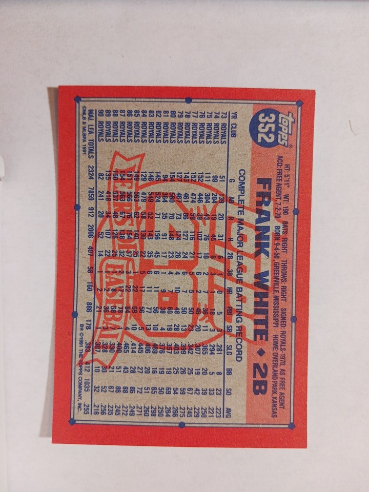 1991 Topps Bold Back 352 Frank White | eBay