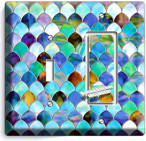 MERMAID TAIL FISH SCALES STAINED GLASS LOOK LIGHT SWITCH OUTLET WALL ...