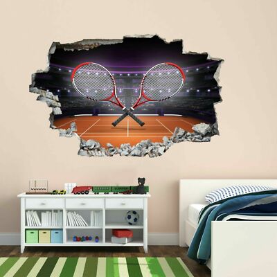 Tennis Rackets Clay Court Wall Sticker Mural Decal Kids Bedroom Home ...