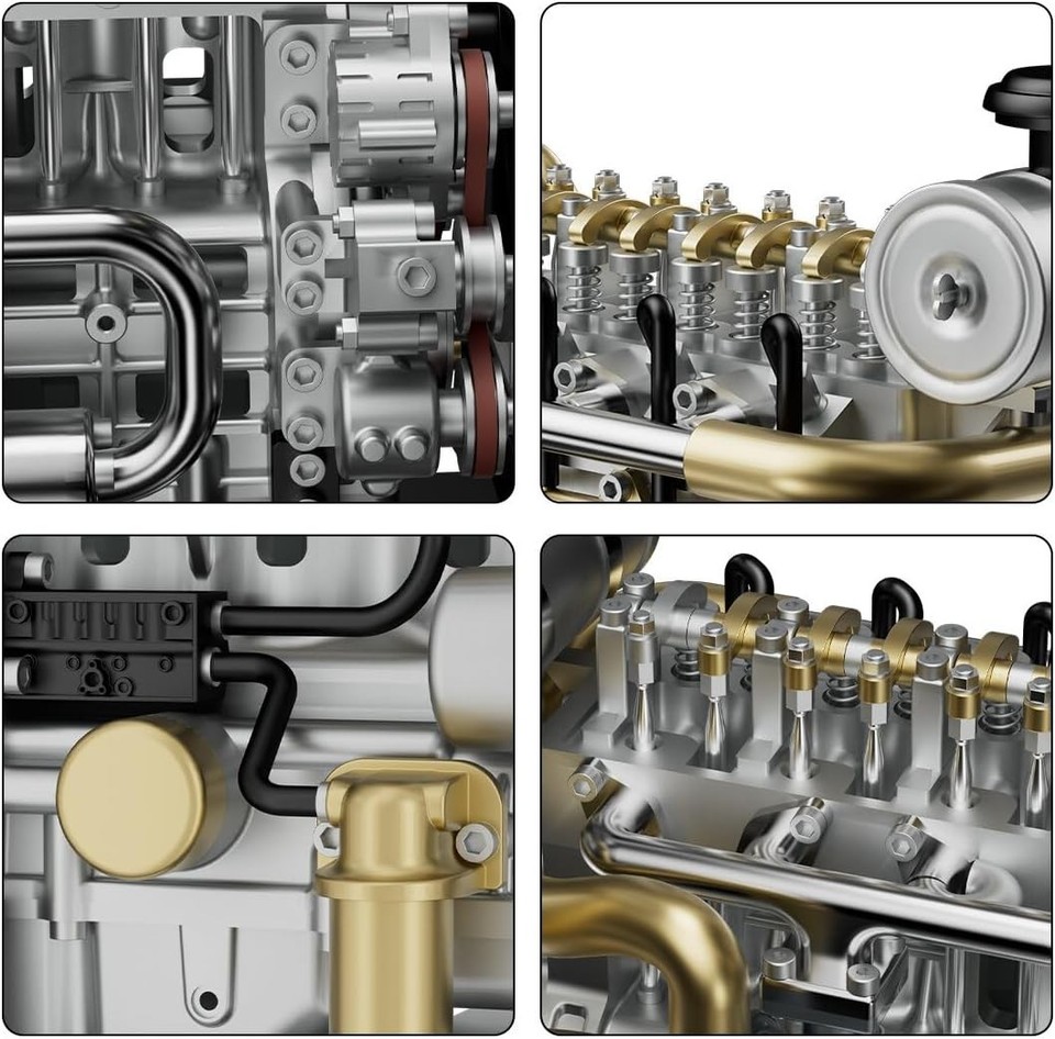 Miniature working model of a metal four-cylinder diesel engine with ...