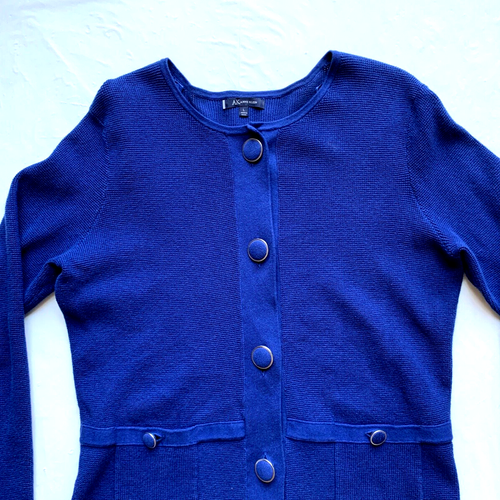 Anne Klein AK Cardigan Sweater Womens Large Chunky Knit Pockets Cotton ...