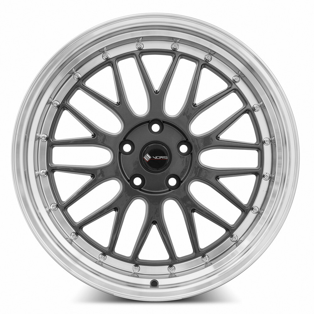 20x9.5 Vors VR8 5x115 +35 Hyper Black Machine Chrome Rivet Wheels (Set ...