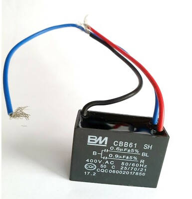 CBB61 motor fan start capacitor 3 wire BM,0.6uF+0.9uF,400Vmax-UK seller ...