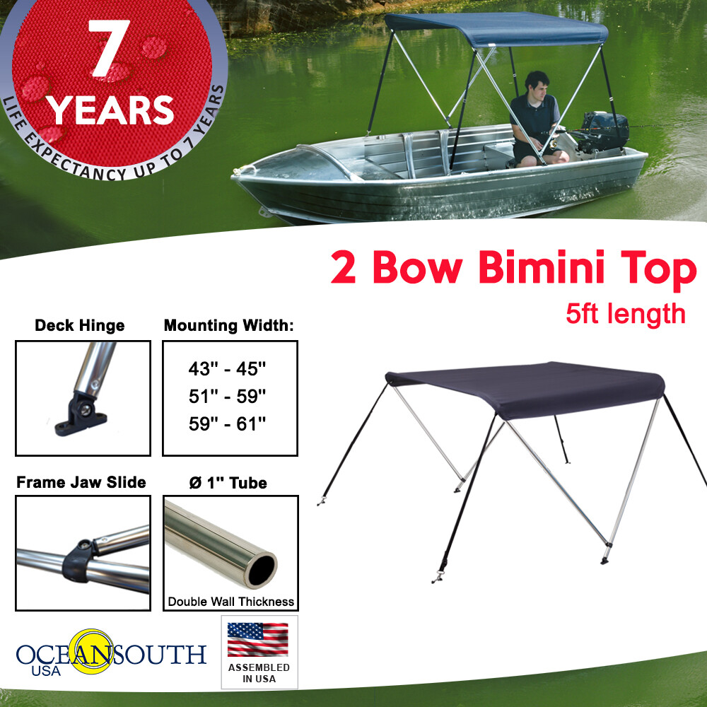 Jon Boat Canopy Tops VEVOR 4 Bow Bimini Top Boat Cover, Detachable