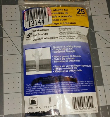 NAPA 5" Nylon Wing Push Mount Cable Zip Ties 30 Lbs 25 Ct 770-9345 | eBay