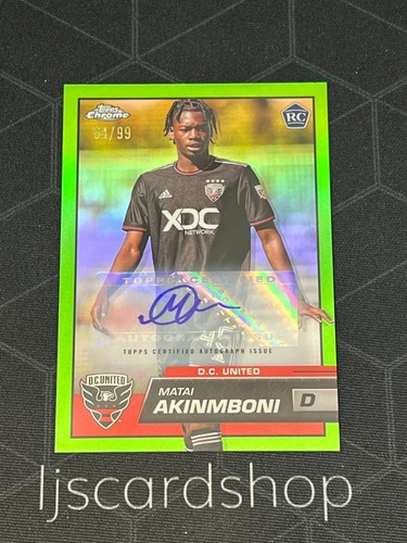2023 Topps Chrome MLS Soccer Matai Akinmboni RC #91 Neon Green Ref ...