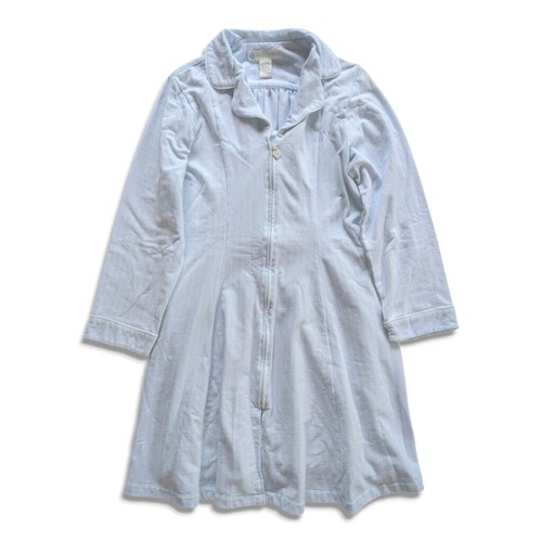 EILEEN WEST Vtg Flannel Striped Front Zip Pockets House Coat Robe ...