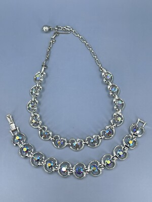 vintage pakula aurora borealis necklace bracelet set heart shaped ...