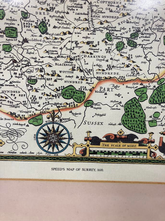 SURREY DESCRIBED AND DIVIDED INTO HUNDREDS JOHN SPEED MAP HAND COLOURED ...