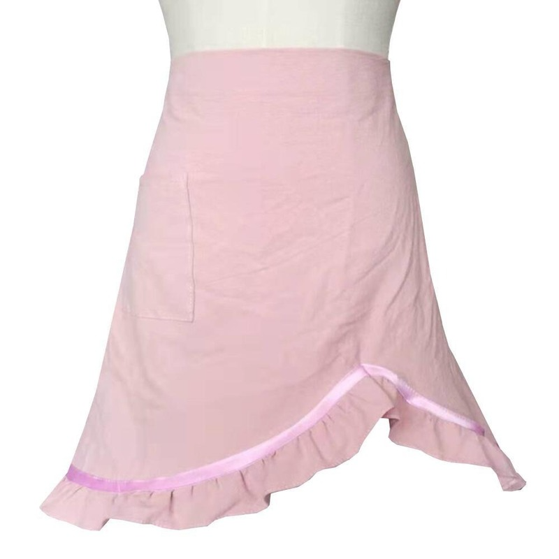 Women Falbala Half Short Apron with Pocket Washed Cotton Kitchen ...