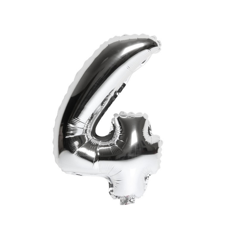 40" Metallic Silver Glossy Four Year Old Birthday Party Number 4 Float ...