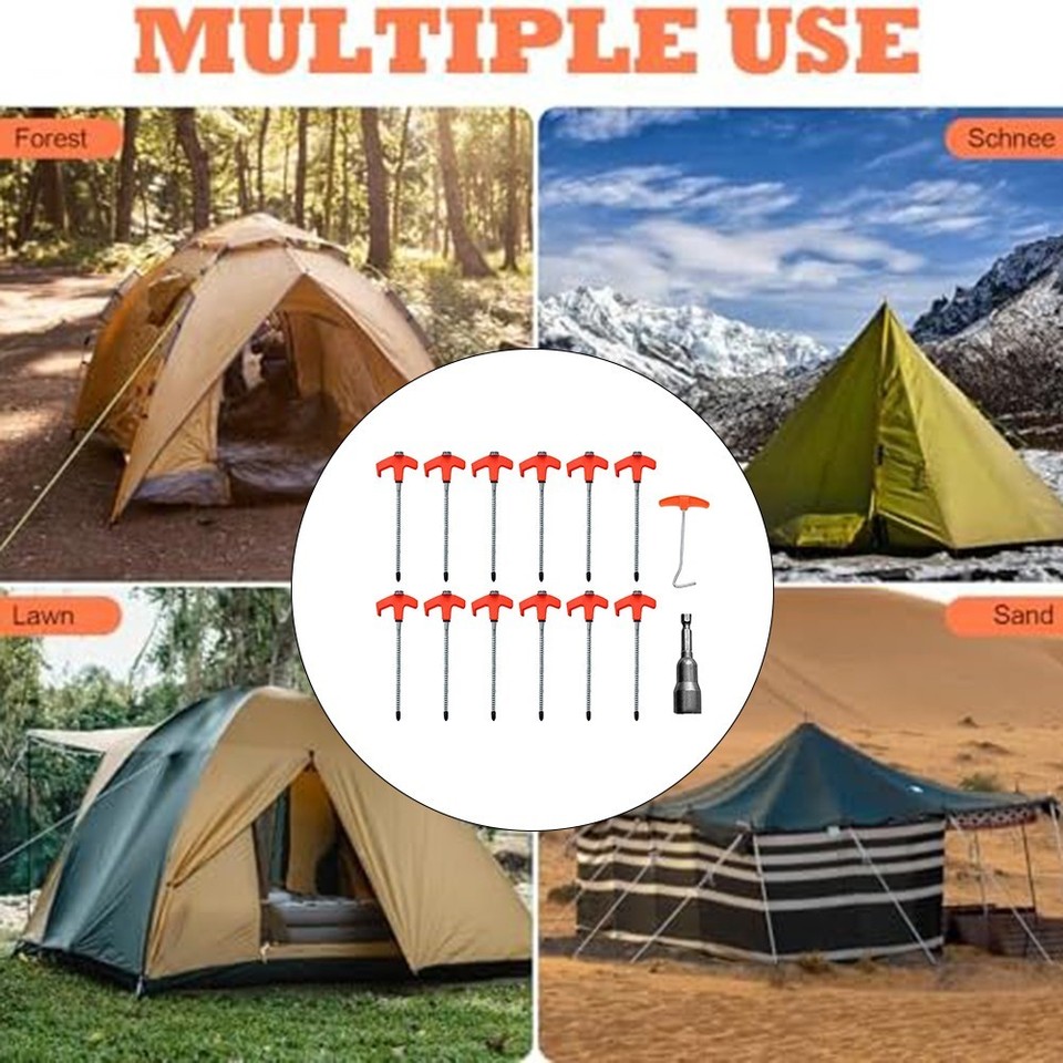 14 PCS Threaded Tent Pegs Metal Anchors with Drill Adapter for Outdoor ...