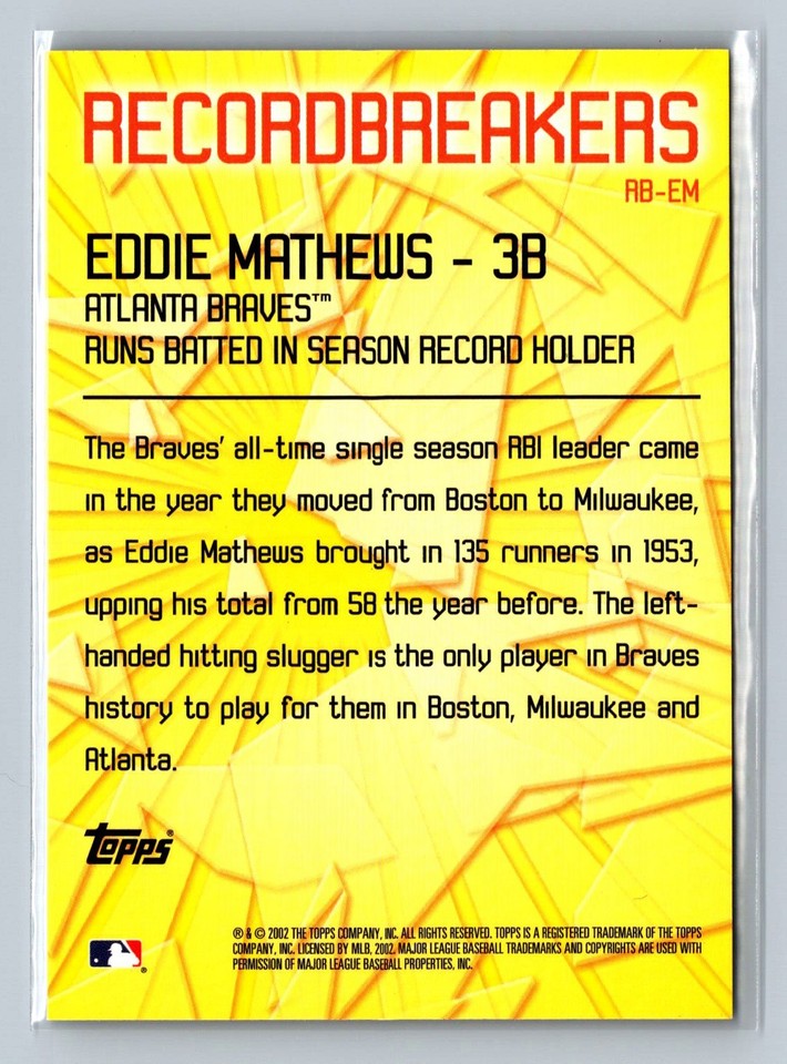 2003 Topps #RB-EM Eddie Mathews Record Breakers (Series One) | eBay