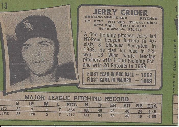 1971 Topps Jerry Crider 13 White Sox VG | eBay