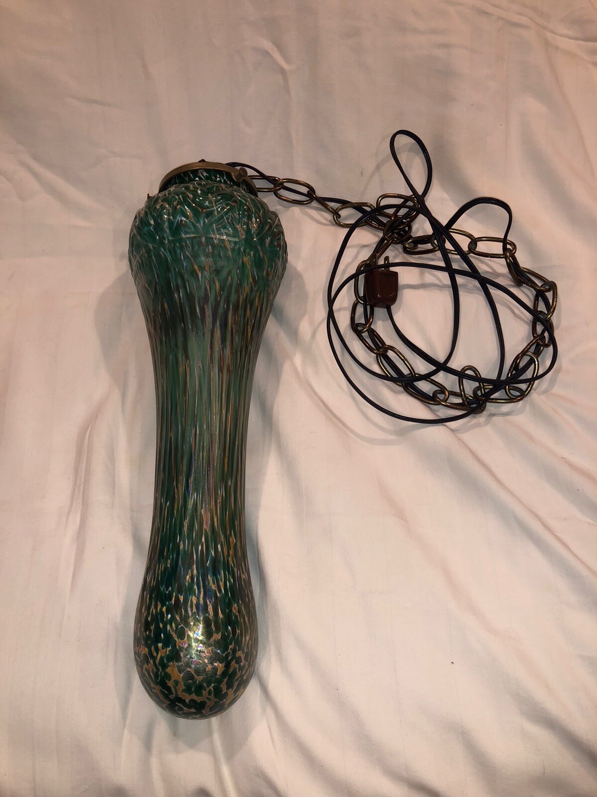 Stephen Fellerman Hand Blown Iridescent Studio Art Glass Hanging Lamp ...