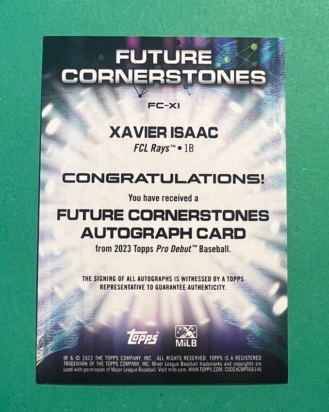 2023 Topps Pro Debut Xavier Isaac Future Cornerstones Rays Auto 01/25 ...