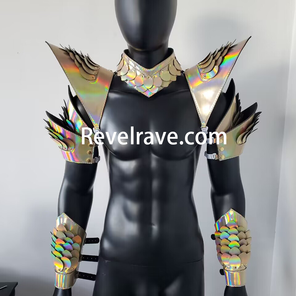 Burning Man Holographic Laser Gold Rave Festival Dragon Scale Armor ...